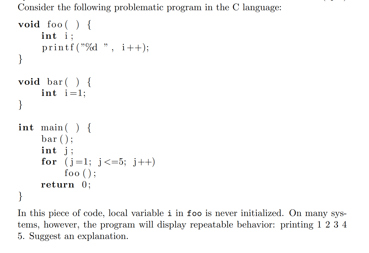 Solved Consider the following problematic program in the C | Chegg.com