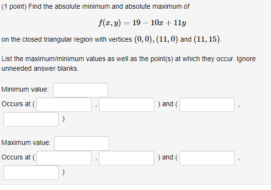 Solved Find the absolute minimum and absolute maximum of | Chegg.com