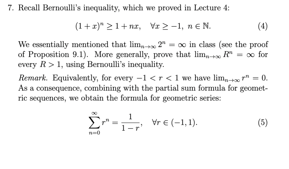 Solved Recall Bernoulli's inequality, which we proved in | Chegg.com