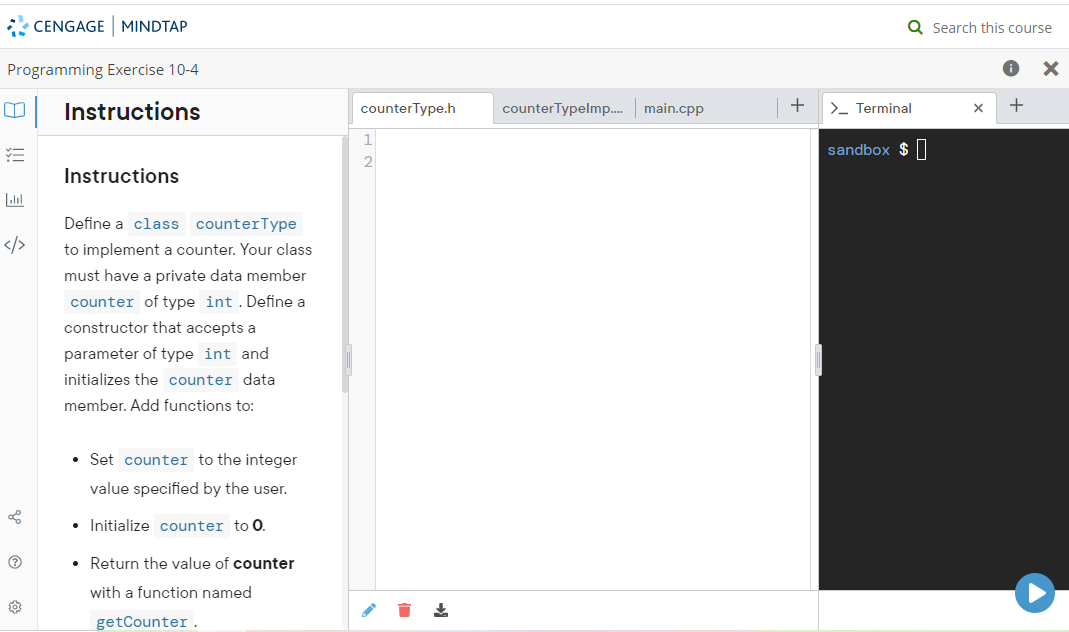 Solved In C++ define a class counterType to implement a | Chegg.com