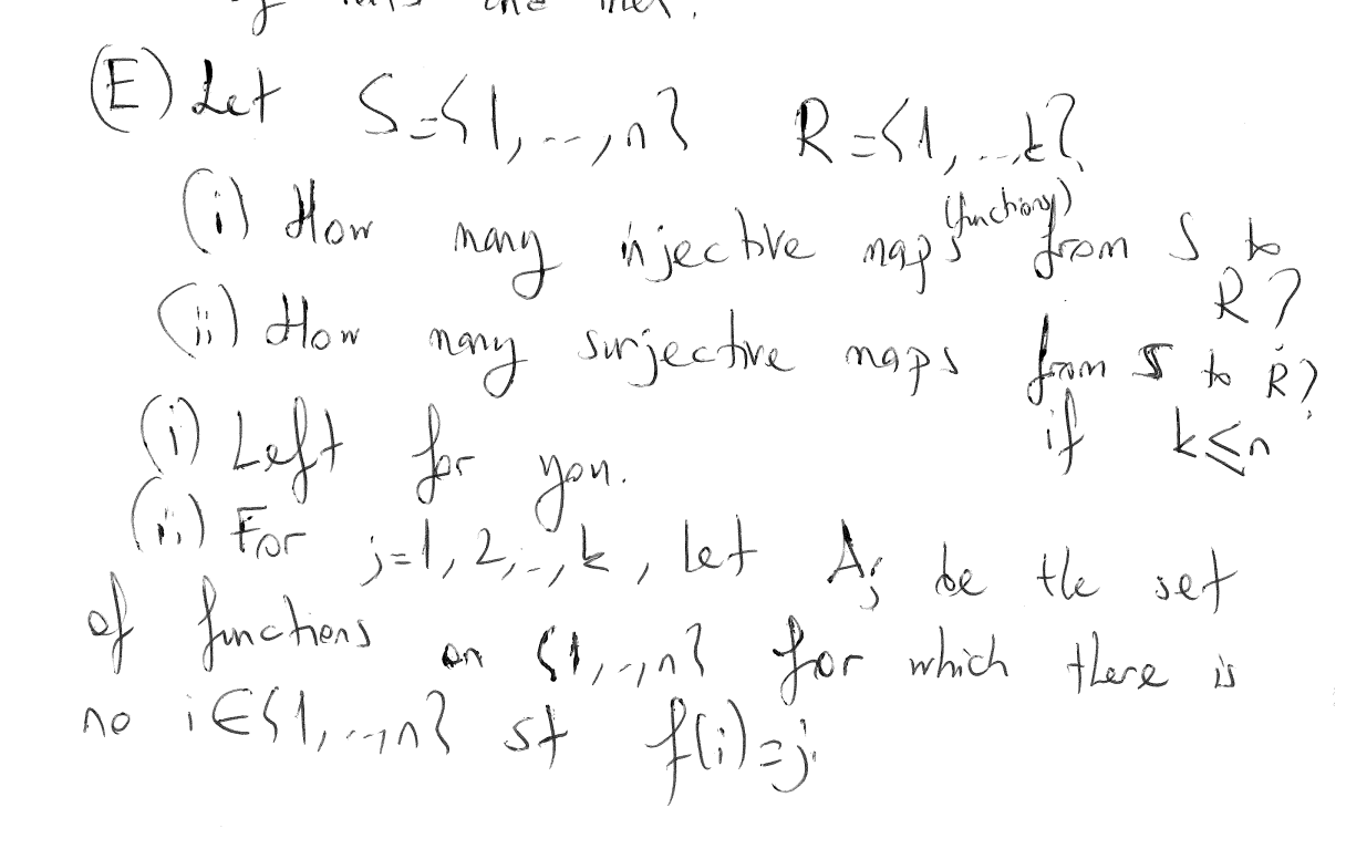 (E)Let S={1,…,n}R={1,…,k} (i) How man injective | Chegg.com