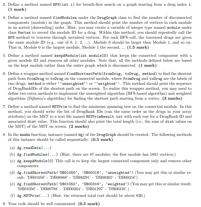 Solved a should define classes named Vertex and DrugGraph | Chegg.com