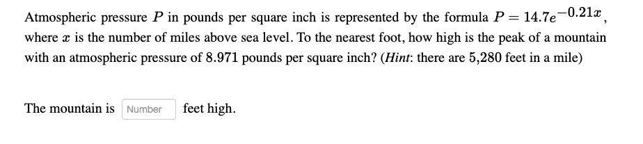 Solved Atmospheric pressure P in pounds per square inch is | Chegg.com