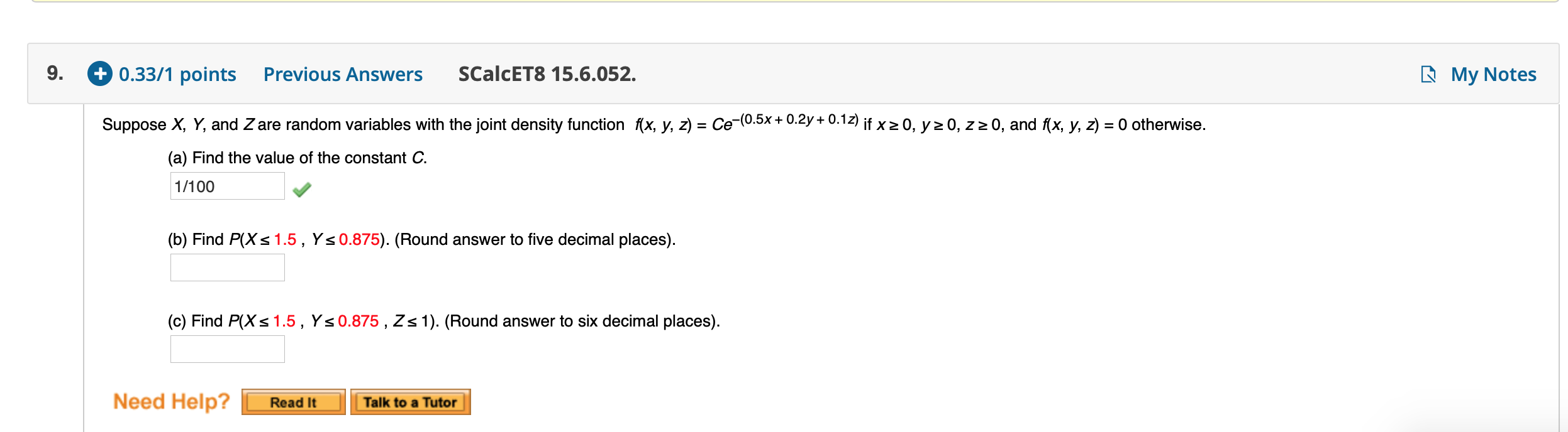 Solved 9. + 0.33/1 points Previous Answers ScalcET8 | Chegg.com