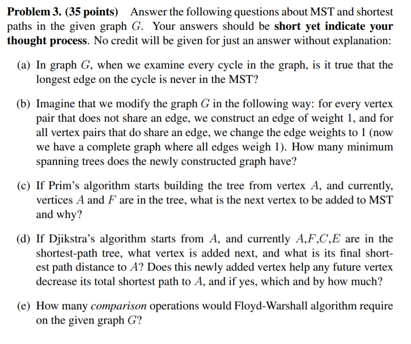 Solved Problem 3. (35 points) Answer the following questions | Chegg.com