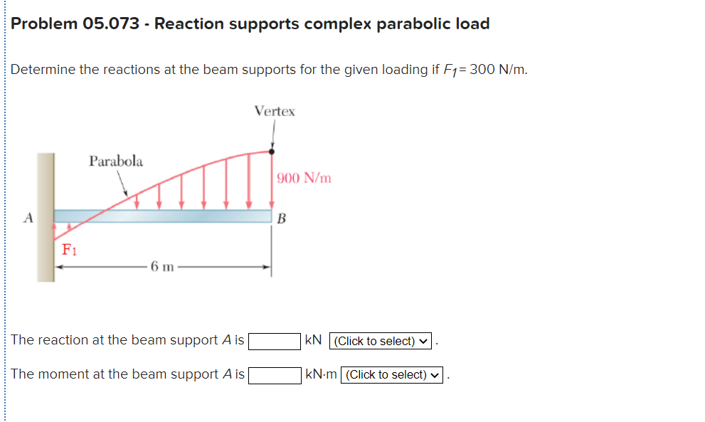 Solved Problem 05.073 - Reaction supports complex parabolic | Chegg.com