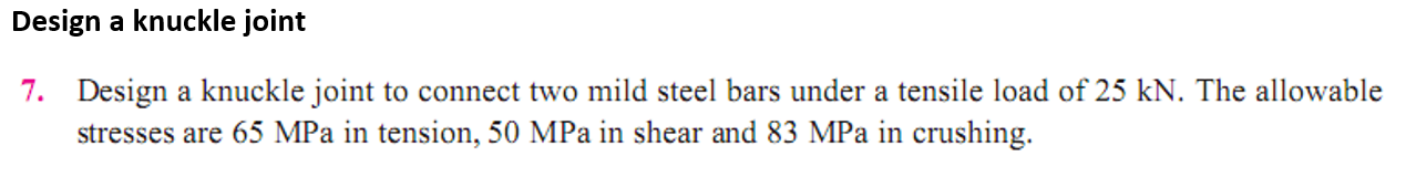 Solved Design a knuckle joint 7. Design a knuckle joint to | Chegg.com