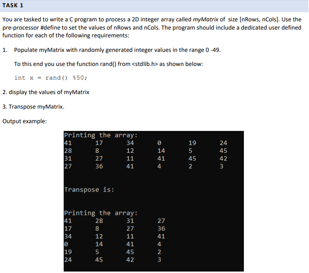 Solved TASK 1 You are tasked to write a C program to process | Chegg.com