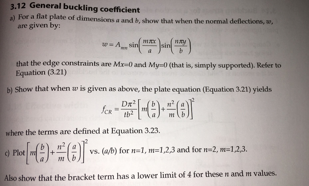 3.12 General buckling coefficient a) For a flat plate | Chegg.com