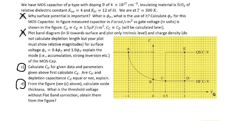 We have MOS capacitor of p-type with doping B of 4 x | Chegg.com