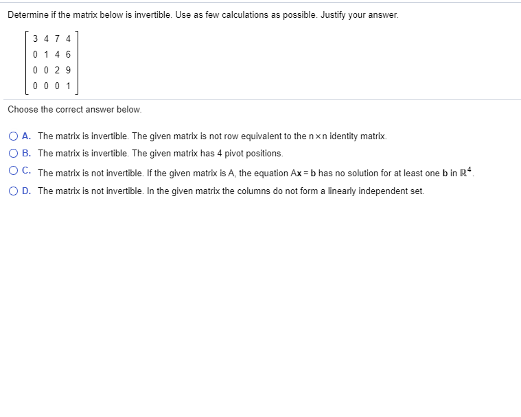 Solved Determine if the matrix below is invertible. Use as | Chegg.com