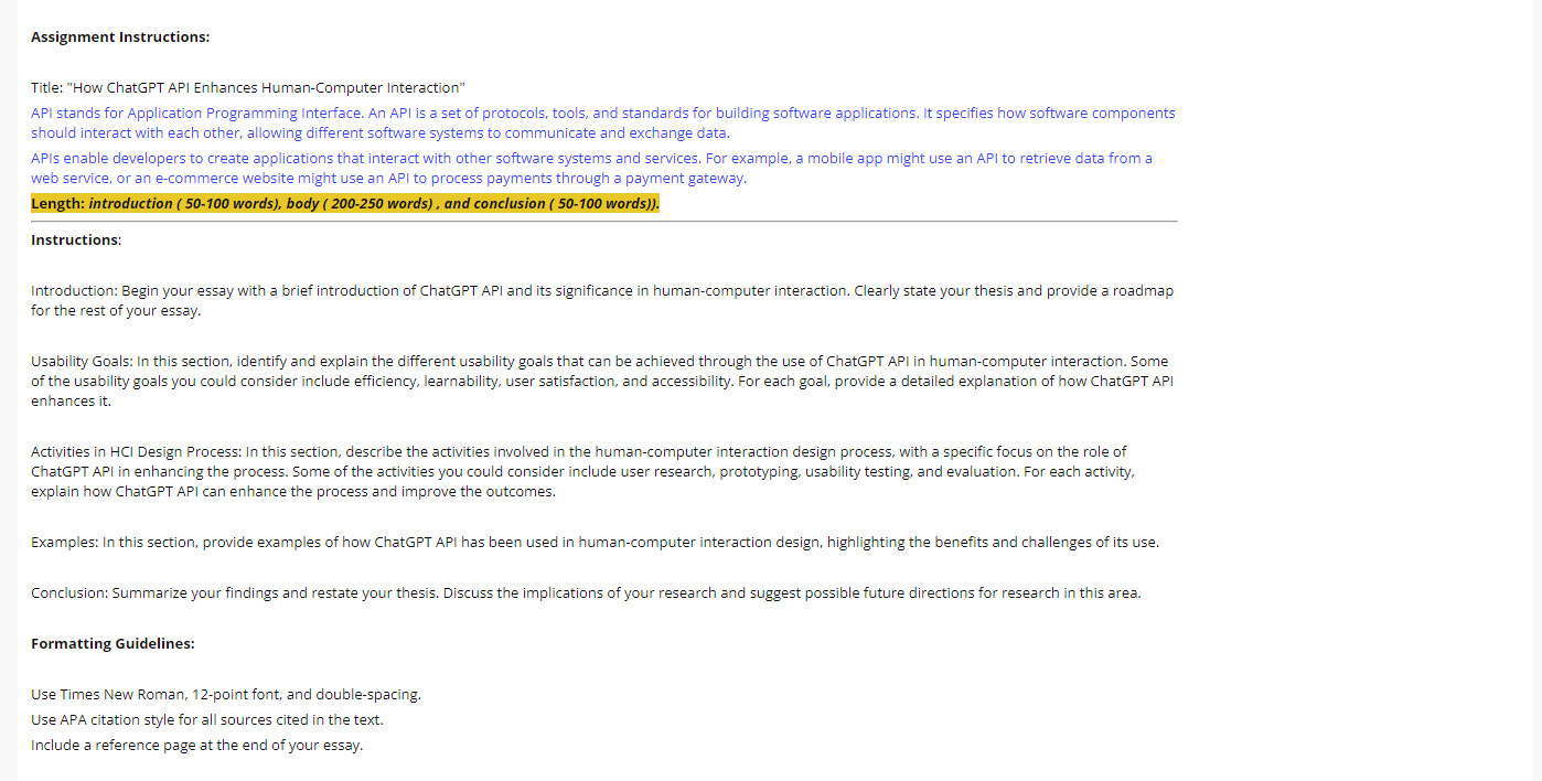 Solved Assignment Instructions: Title: "How ChatGPT API | Chegg.com