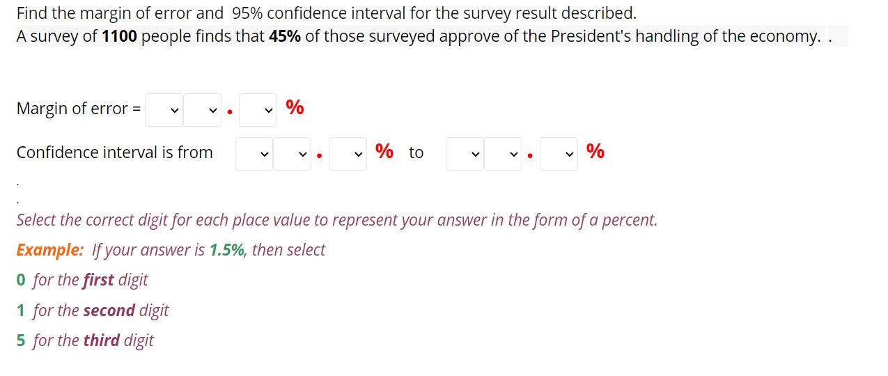 Solved Find the margin of error and 95% confidence interval | Chegg.com