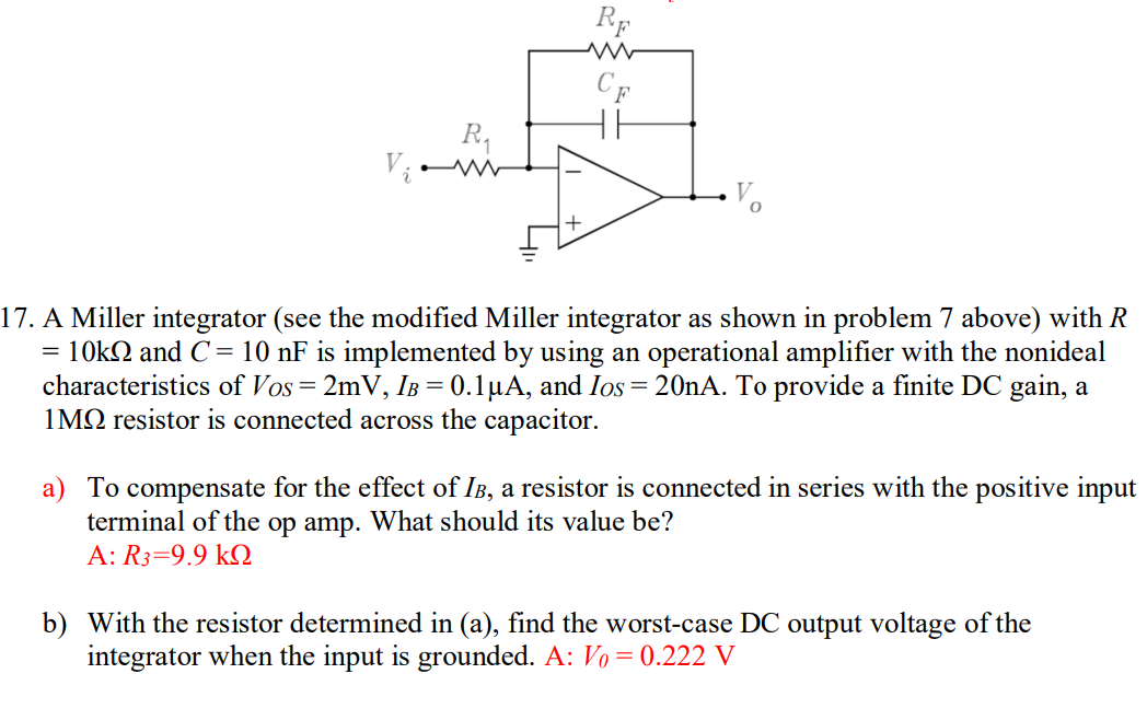 Solved 7. A Miller integrator (see the modified Miller | Chegg.com