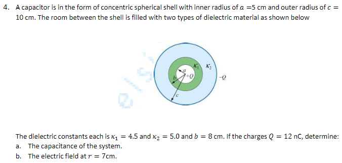 Solved 4. A capacitor is in the form of concentric spherical | Chegg.com