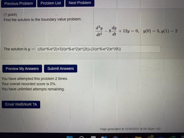Solved Previous Problem Problem List Next Problem (1 point) | Chegg.com