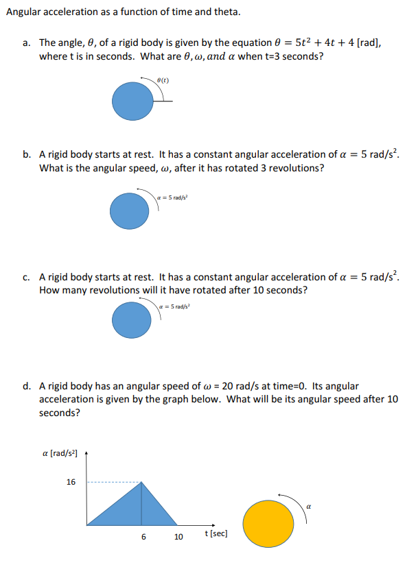 Solved Angular acceleration as a function of time and | Chegg.com