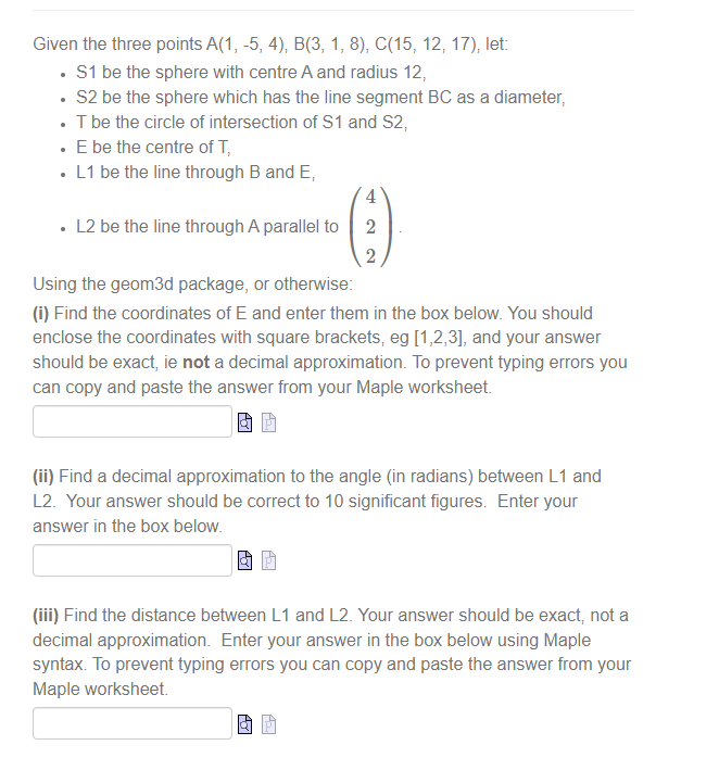 Solved Given the three points | Chegg.com