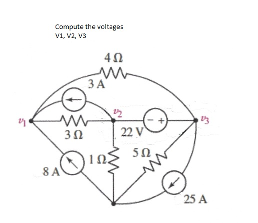 Solved Compute the voltages V1, V2, V3 4 Ω 3 Ω 229 8AOιος | Chegg.com