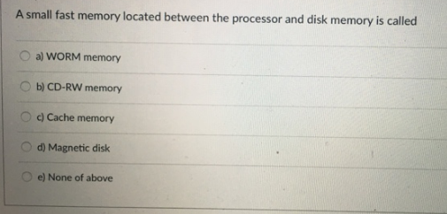 Solved A small fast memory located between the processor and | Chegg.com