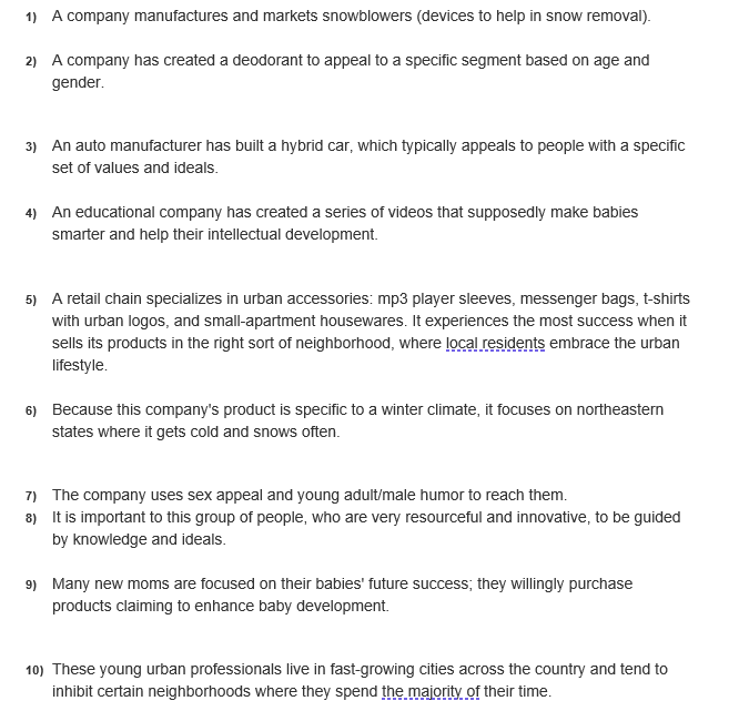 Solved Methods for Segmenting Markets Describing segments is | Chegg.com