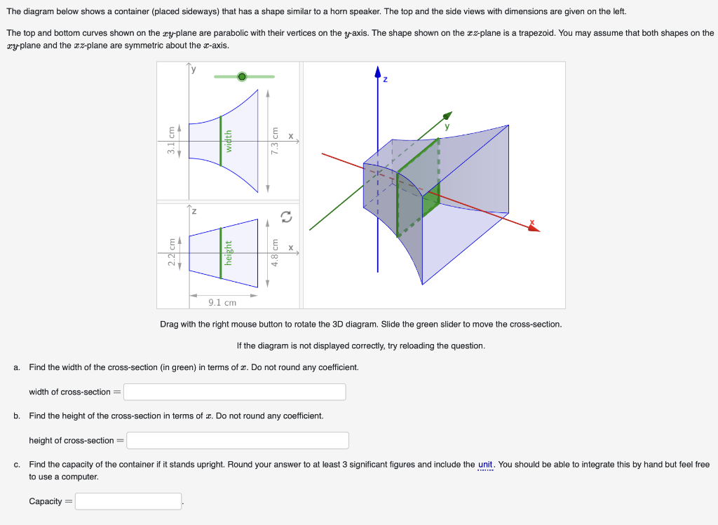 Solved The diagram below shows a container (placed sideways) | Chegg.com