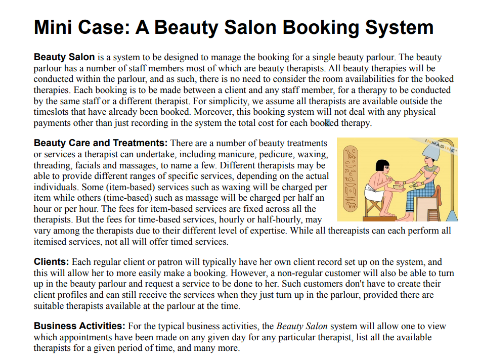 Solved Mini Case: A Beauty Salon Booking SystemBeauty Salon | Chegg.com