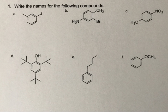 Solved 1. Write the names for the following compounds. CH3 | Chegg.com