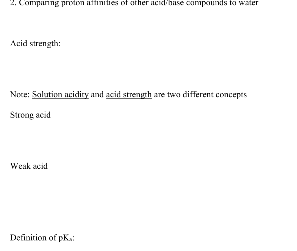 Solved 2. Comparing proton affinities of other acid/base | Chegg.com