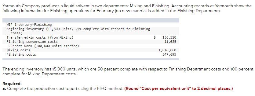 Solved .. Complete the production cost repot using the FIFO | Chegg.com