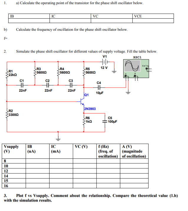 Solved 1. a) Calculate the operating point of the transistor | Chegg.com
