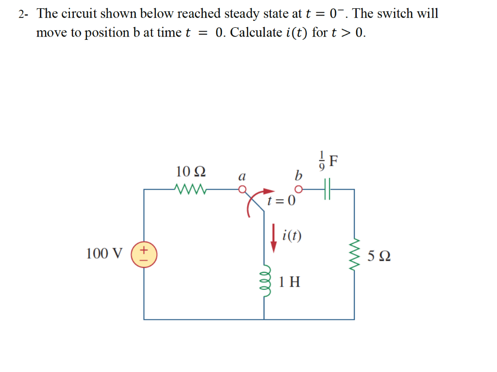 Solved 2- The circuit shown below reached steady state at t | Chegg.com