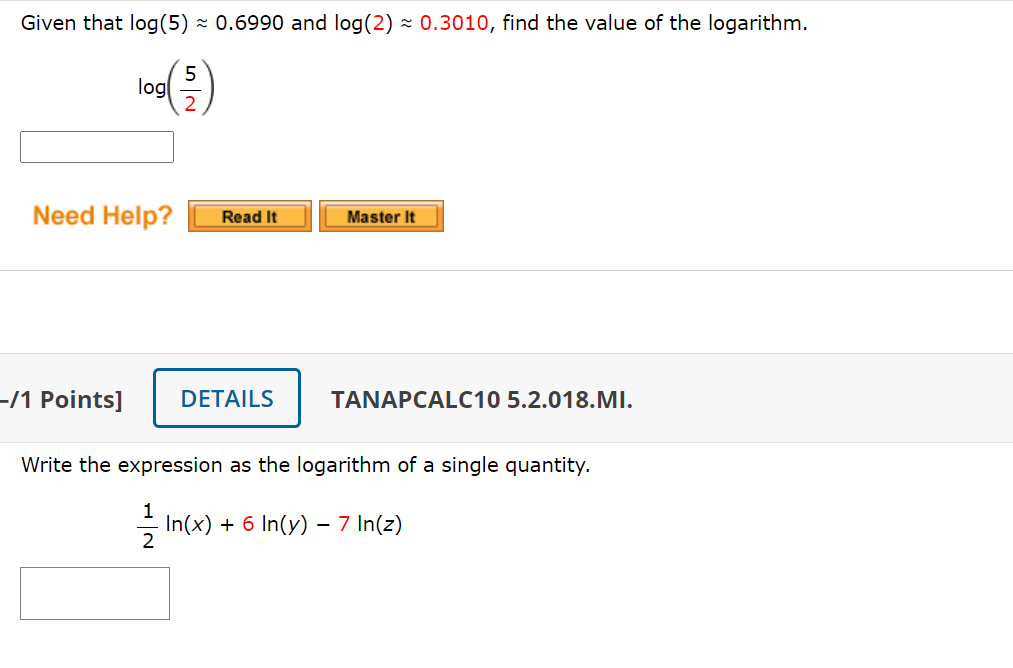 Solved Given that log(5) - 0.6990 and log(2) −0.3010, find | Chegg.com