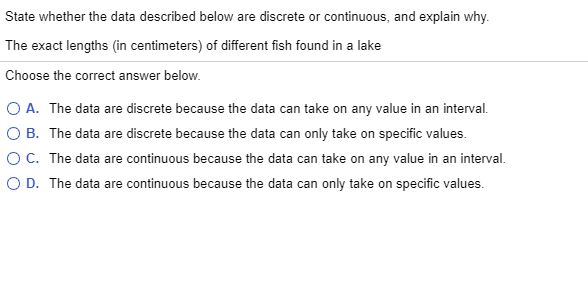 Solved State whether the data described below are discrete | Chegg.com