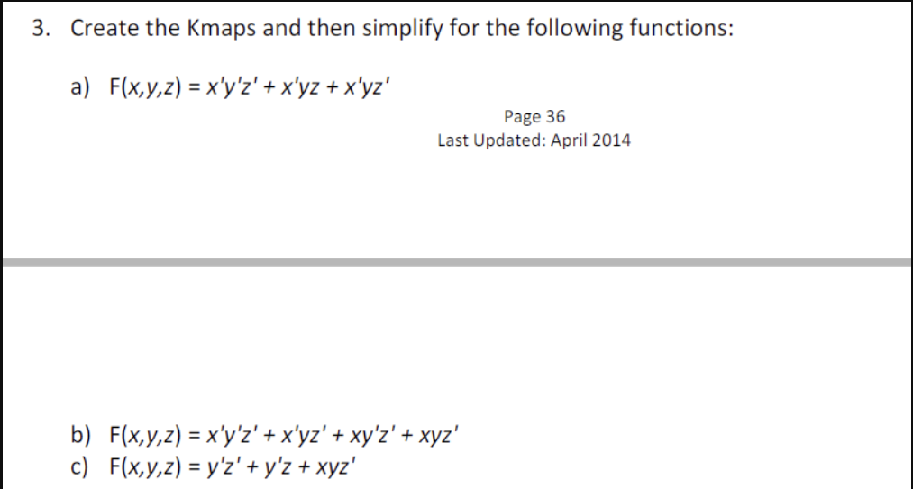 Solved 3. Create the Kmaps and then simplify for the | Chegg.com