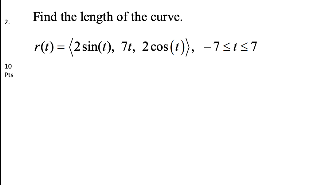 Solved Find the length of the curve. r(t) 2sin(t), 7t, | Chegg.com