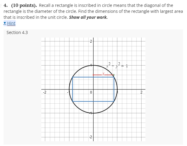 Solved 4. (10 points). Recall a rectangle is inscribed in | Chegg.com