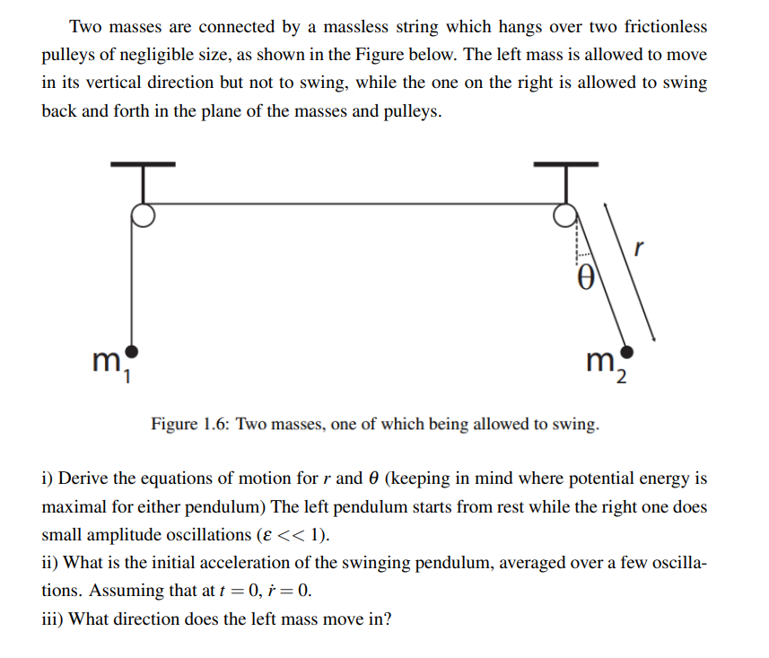 Solved Two masses are connected by a massless string which | Chegg.com