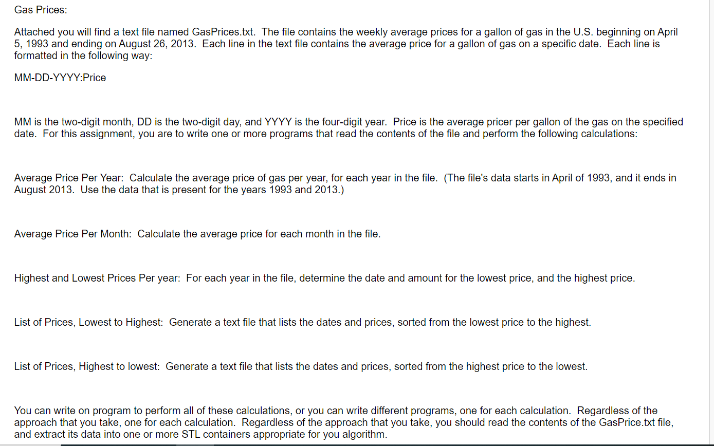 Solved Gas Prices: Attached you will find a text file named | Chegg.com