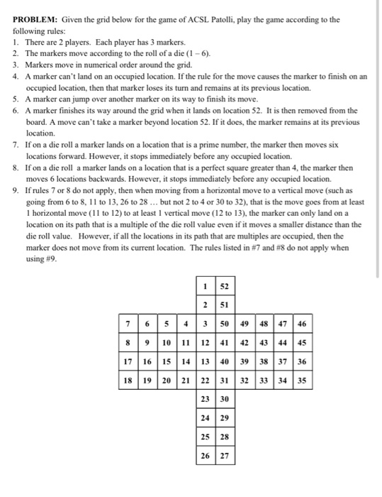PROBLEM: Given the grid below for the game of ACSL | Chegg.com