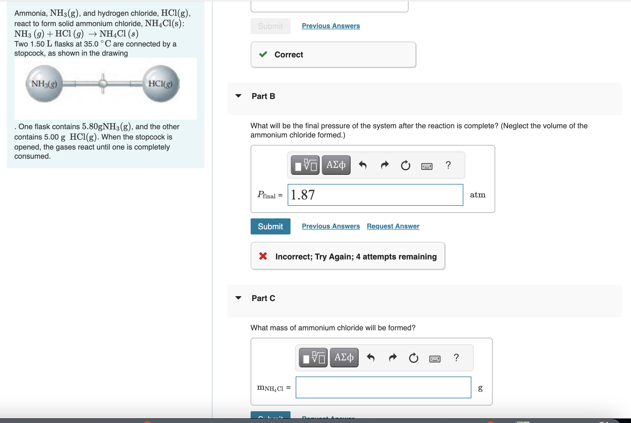 [Solved]: Ammonia, NH3(g), and hydrogen chloride, HCl(g), r