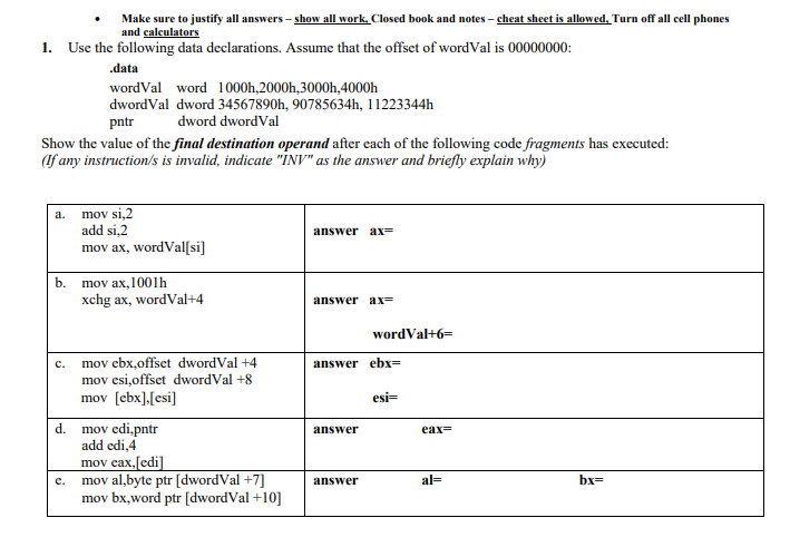 Solved and calculators 1. Use the following data | Chegg.com