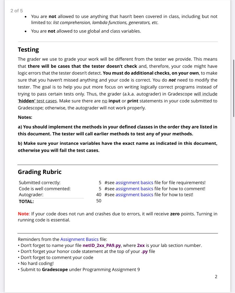 Solved CS 112 - Fall 2021 - Programming Assignment 9 Classes | Chegg.com