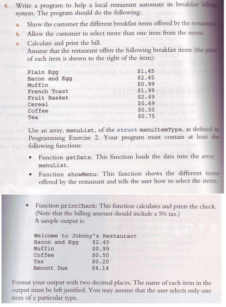 Solved 4. a. Write a program to help a local restaurant | Chegg.com