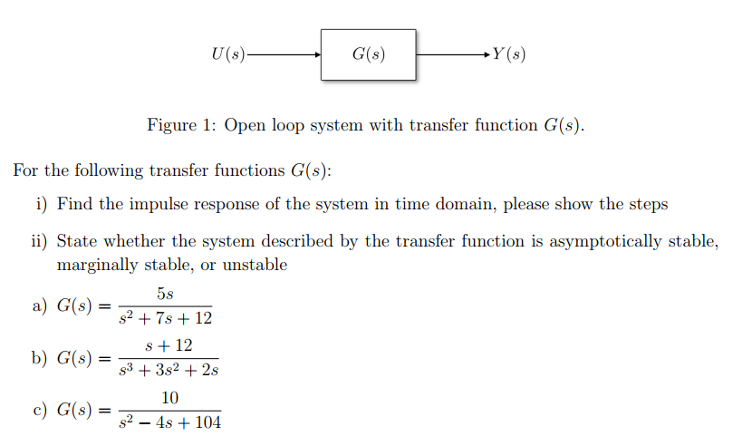 Solved Figure 1: Open loop system with transfer function | Chegg.com Solved Figure 1: Open loop system with transfer function | Chegg.com
