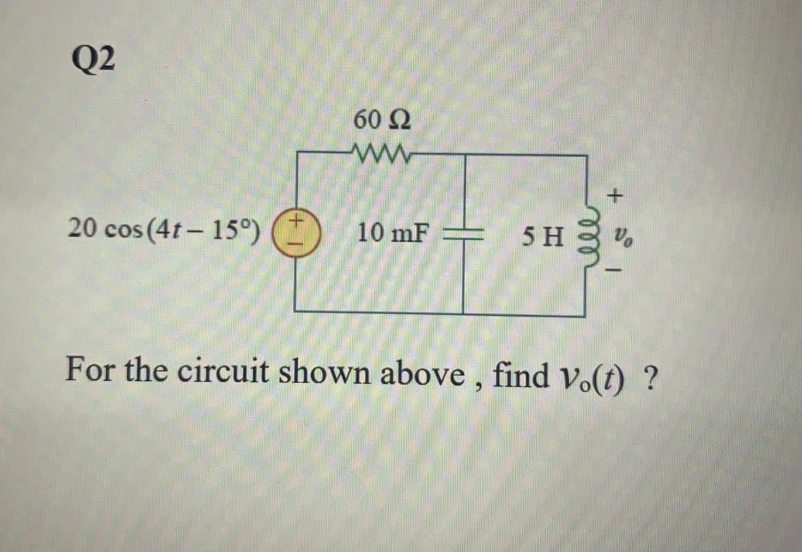 Solved For the circuit shown above, find νo(t) ? | Chegg.com
