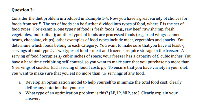 Solved Question 3: Consider the diet problem introduced in | Chegg.com