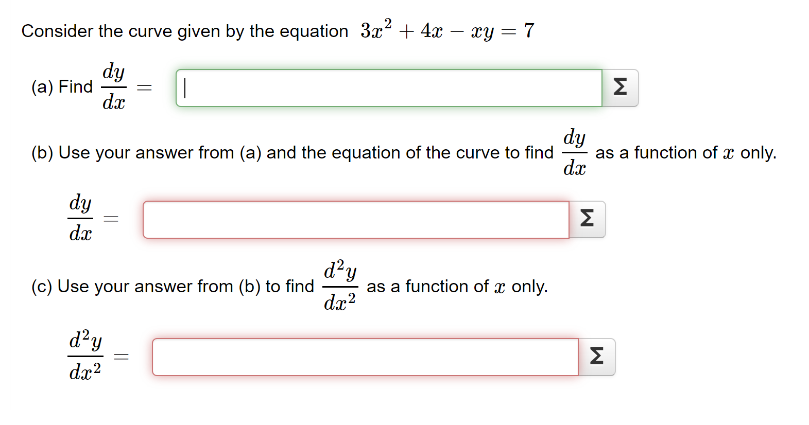 Solved Consider the curve given by the equation 3x2+4x−xy=7 | Chegg.com