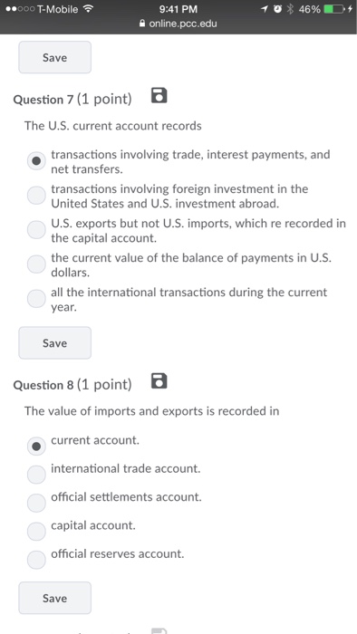 Solved The U.S. current account records transactions | Chegg.com