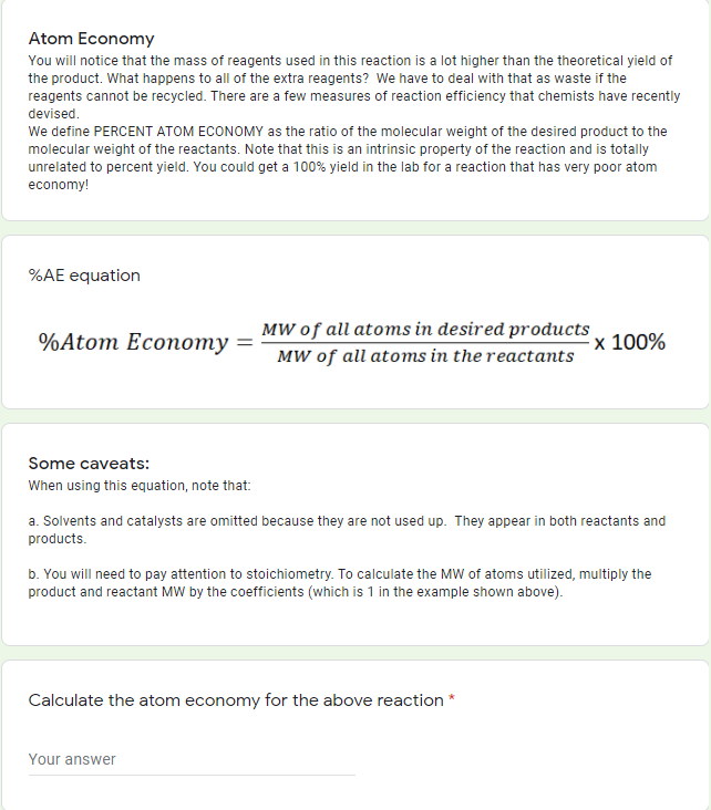 Solved A. Calculate the atom economy for the above | Chegg.com